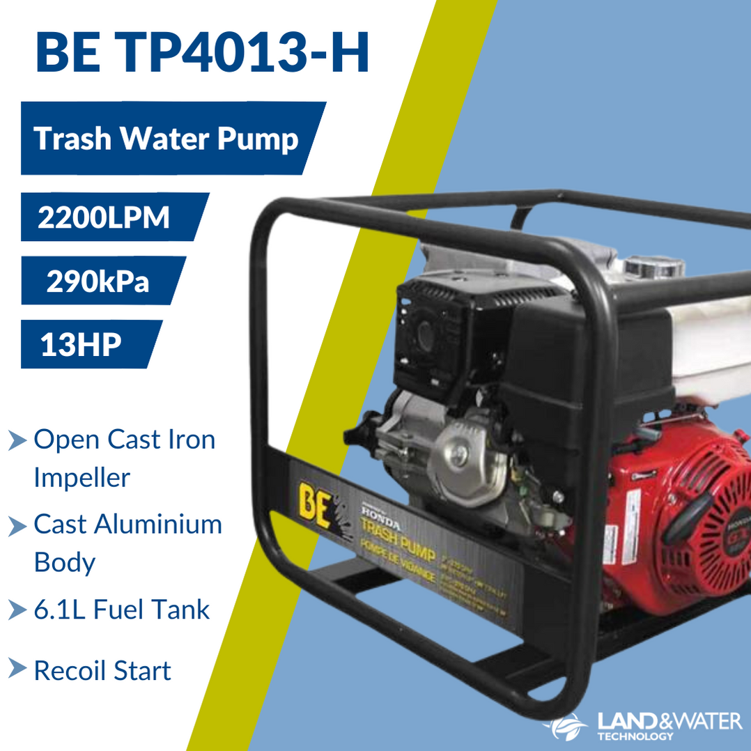 BE TP4013-H 13HP 4" Open Cast Iron Impeller Heavy Duty Trash Pump