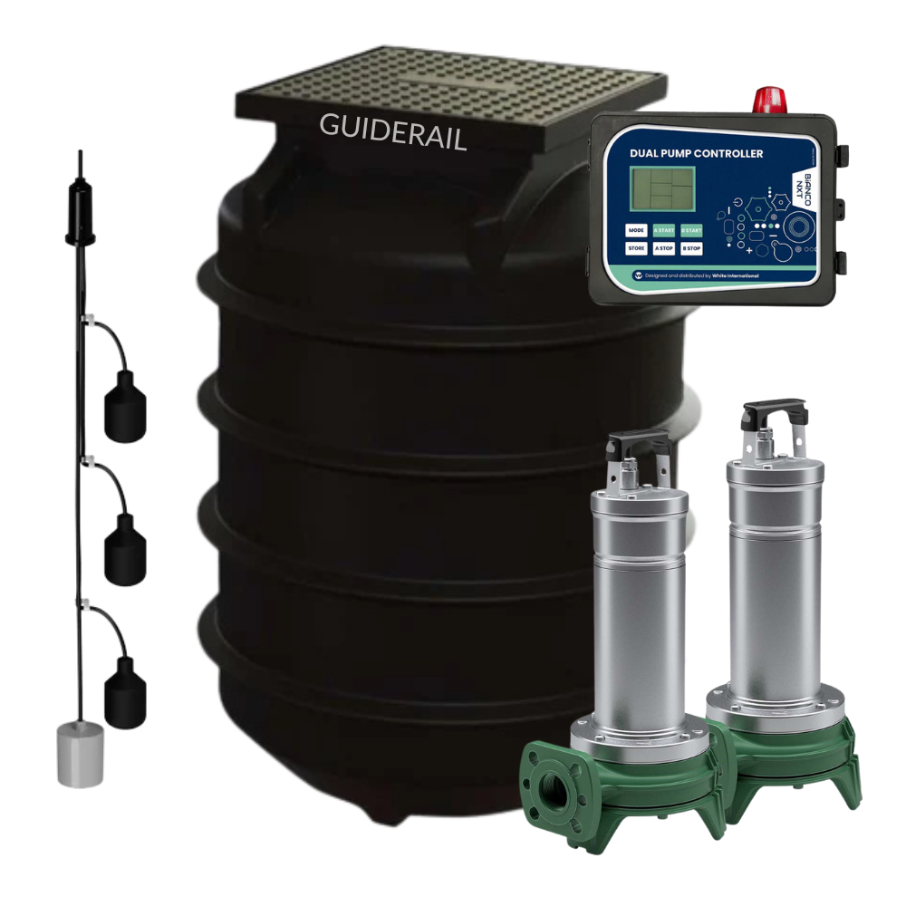 Bianco 1200L Packaged Sewage Pump Pit with Dual Guiderail Grinder Pumps ...