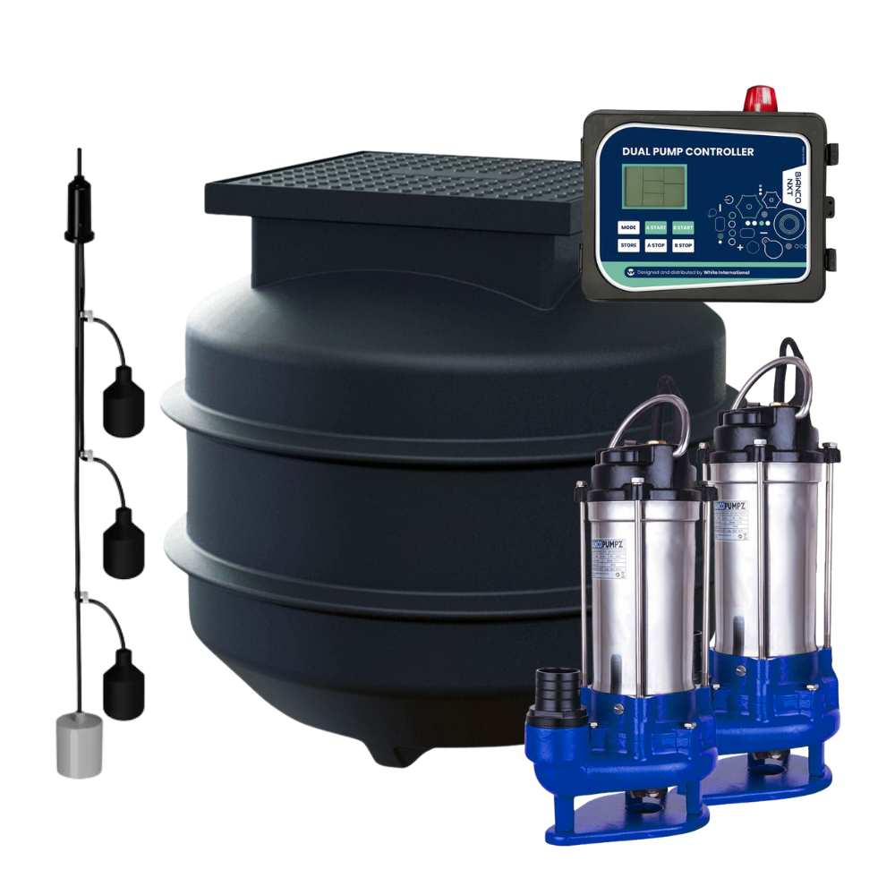 Bianco 700L Packaged Wastewater Pump Station with Dual Grinder Pump | Shop Online