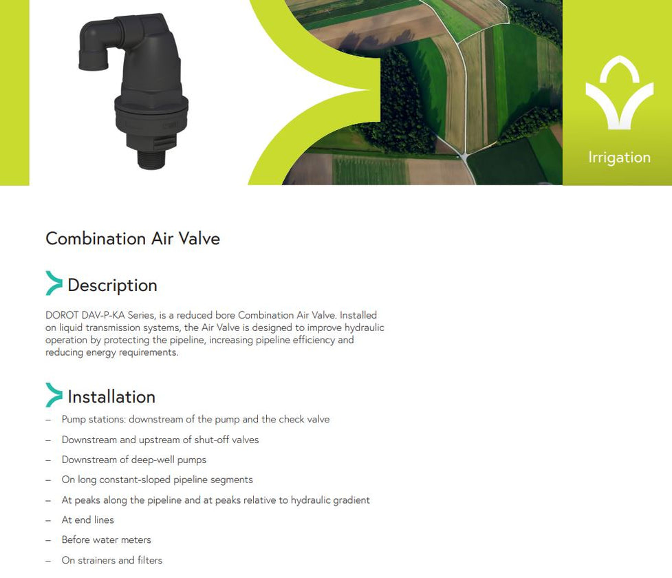 Dorot DAV-P-KA Kinetic Combination Vacuum/Air Release Valve | Shop Online