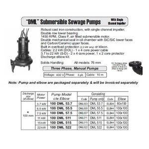 Ebara DML100 Submersible Sewage Pumps with Single Channel Impeller