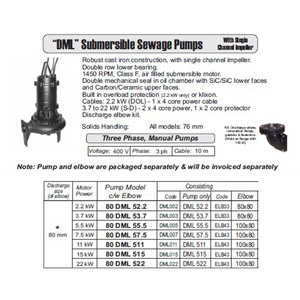 Ebara DML80 Submersible Sewage Pumps with Single Channel Impeller