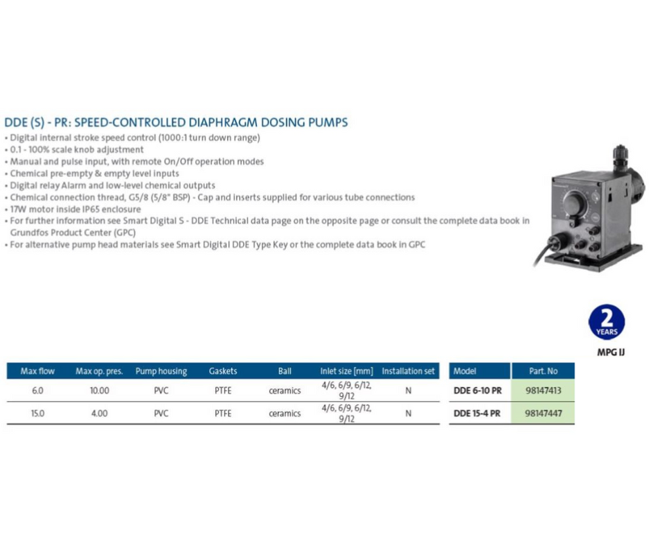 Grundfos DDE (S) - PR Speed Controlled Diaphragm Dosing Pump