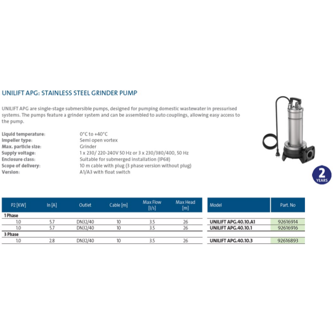 Grundfos Unilift APG.40.10.A1 Submersible Pump