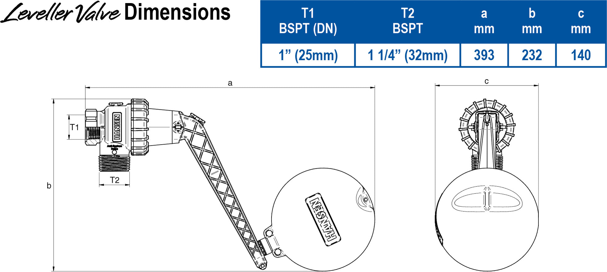 Hansen HLEVELLERS Water Tank Reservoir Float Valve | Shop Online