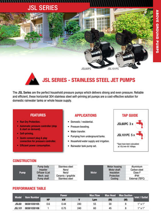 Pumpmaster JSL130PC Self-Priming Pressure Pump | Shop Online