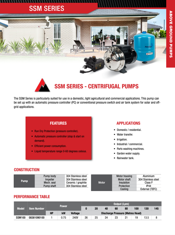 Pumpmaster SSM100 0.75kW 304ss Centrifugal Pump | Shop Online