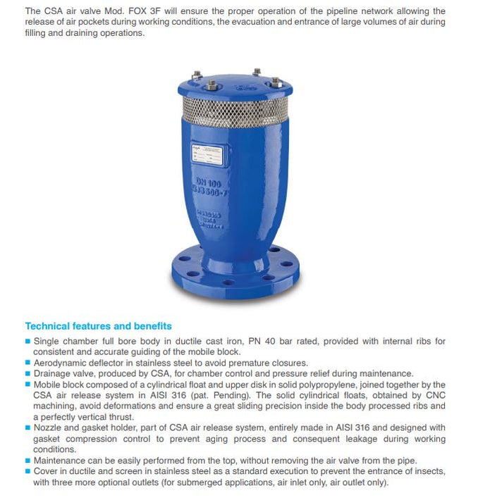 Bermad Fox 3F Series Combination Air Valve with RFP | Shop Online