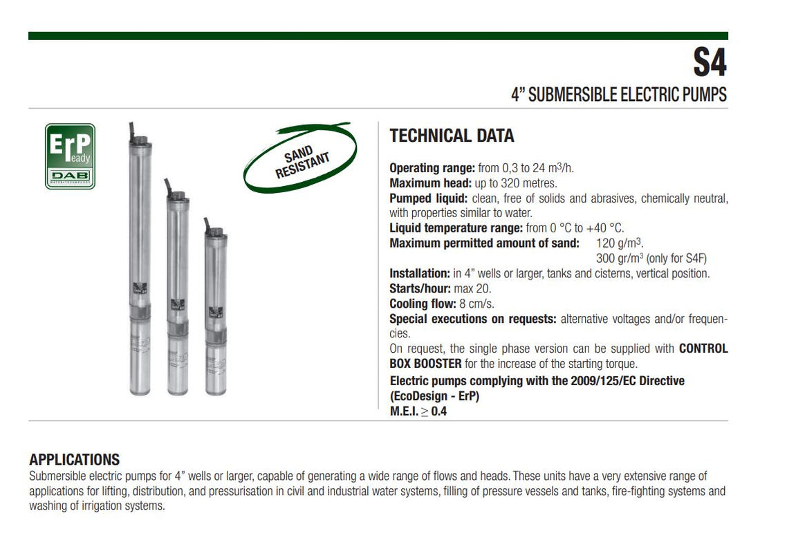 DAB S4-6 Series 4" Submersible Solar Bore Pumps | Shop Online