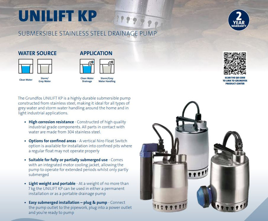 Grundfos Unilift KP250-M1 0.25kW Drainage Pump Manual