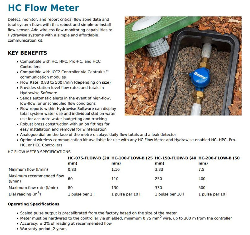 Hunter HC Hydrawise™ Smart Flow Meters | Shop Online