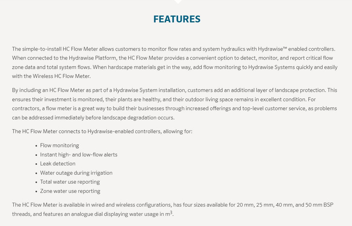 Hunter HC Hydrawise™ Smart Flow Meters | Shop Online
