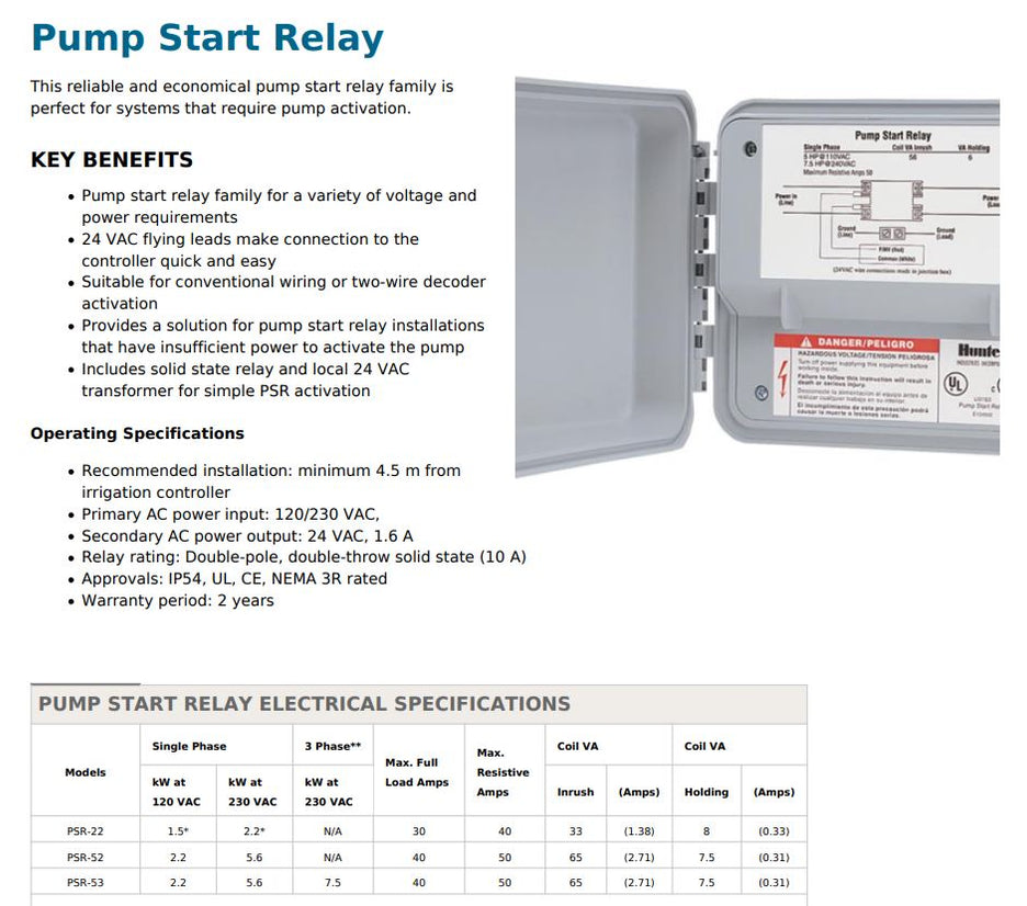 Hunter PSR22 3HP Pump Start Relay up to 2kW | Shop Online