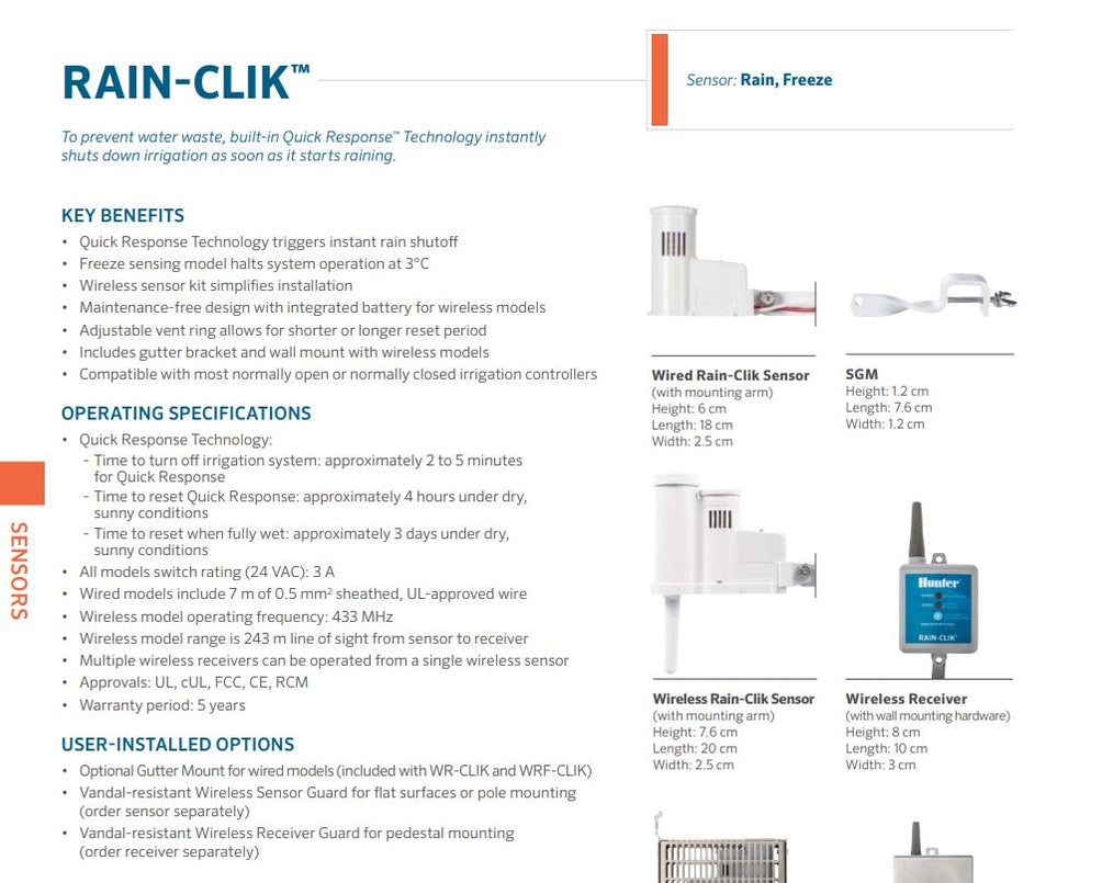 Hunter RAIN-CLIK Wired Quick Response™ Rain Sensor | Shop Online