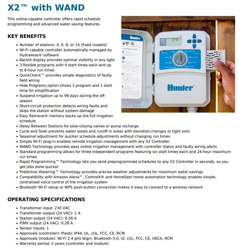 Hunter X2 WIFI Irrigation Controller with X2-Wand | Shop Online