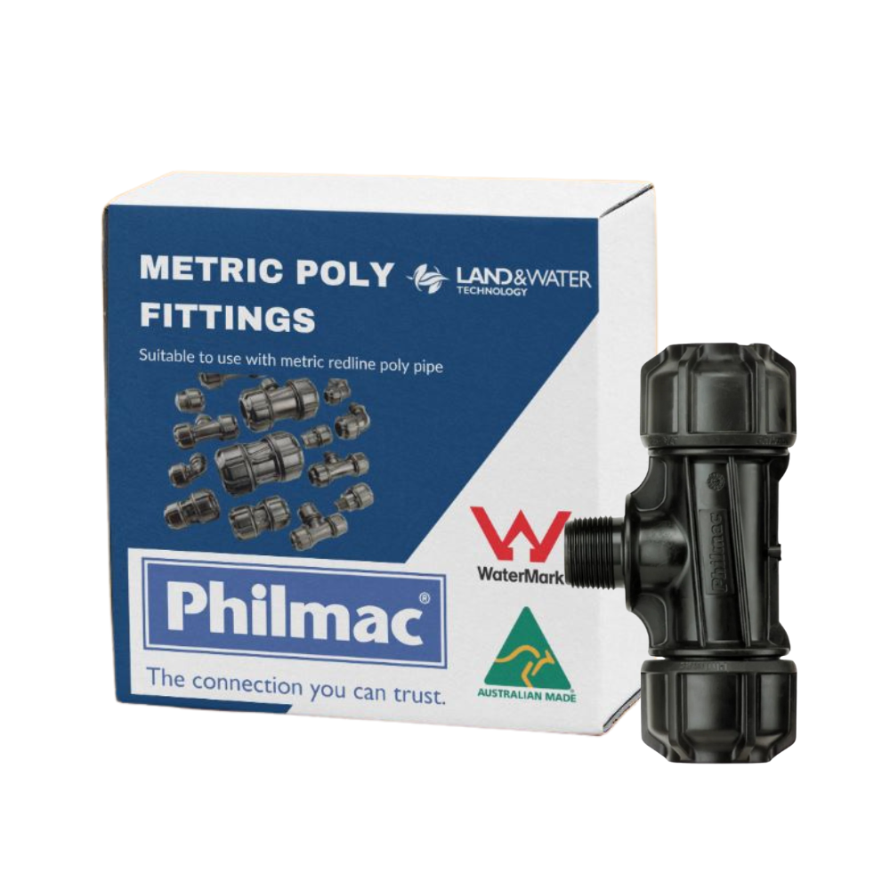 Philmac Metric Tee Male Threaded for Blueline Poly Pipe