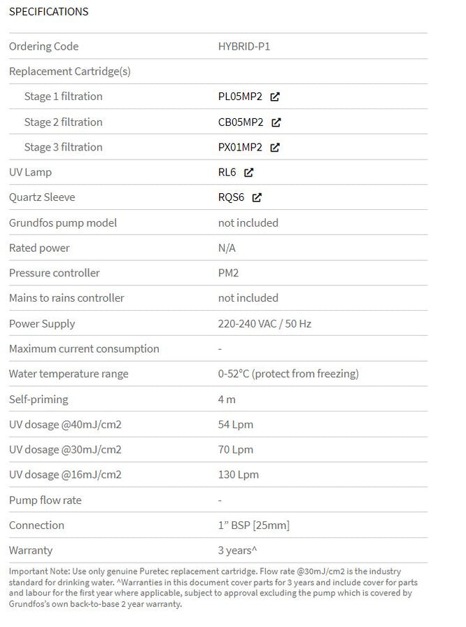 Puretec Hybrid P1 3 Stage Filtration System with UV