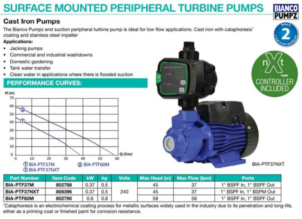 Bianco BIA-PTF37NXT Pressure Pump with NXT Controller | Shop Online