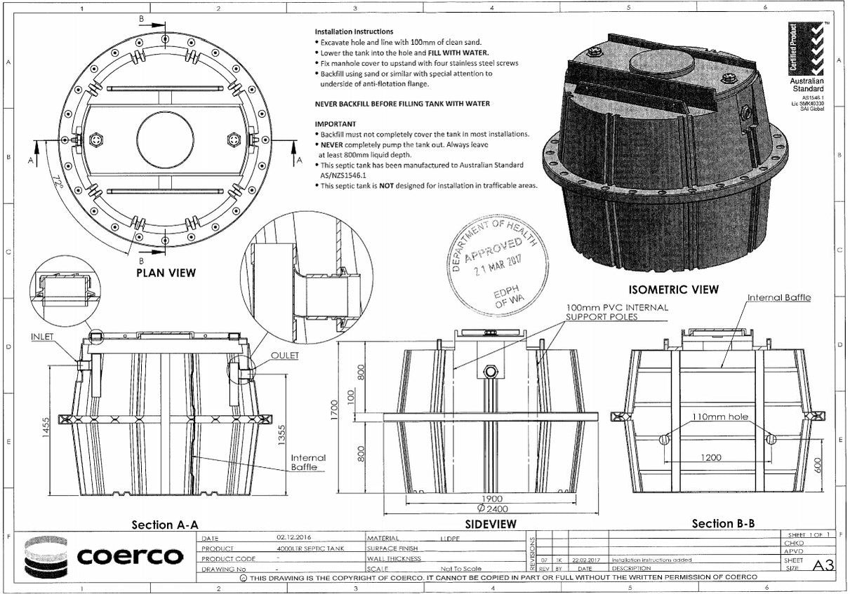 4000LTR Poly Septic Tank with Baffle Perth | Shop Online