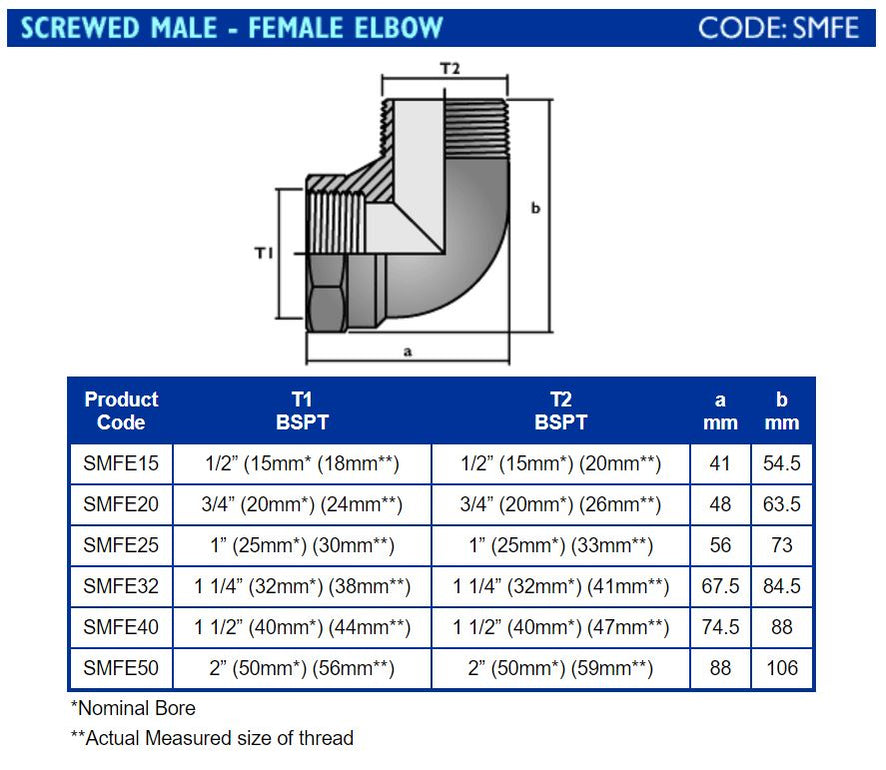 Hansen Male to Female Threaded 90 degree Elbow