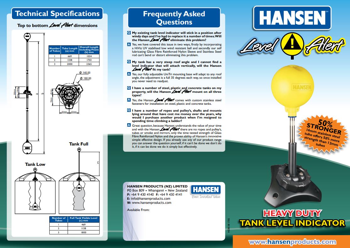 Hansen Heavy Duty Tank Level Alert Indicator | Shop Online
