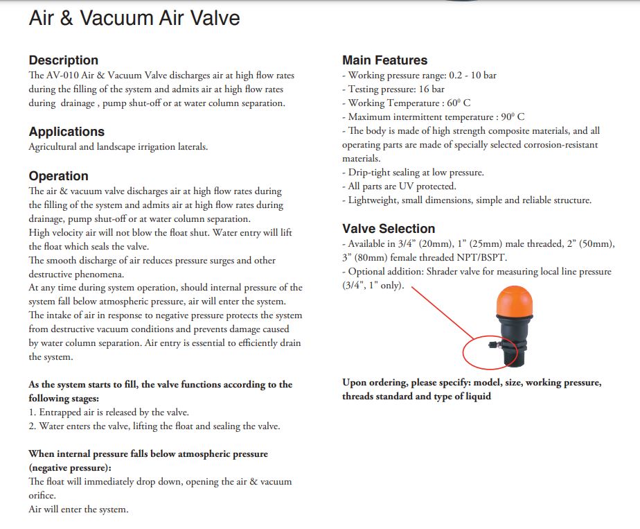 Netafim ARI AV10 Kinetic Air Valve/Vacuum Breakers | Shop Online